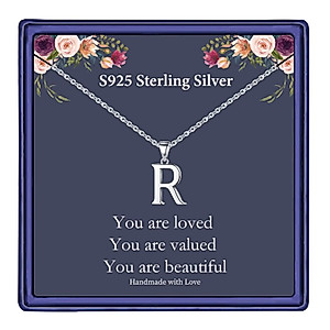 Hidepoo Tiny Silver Initial Necklaces Gifts - S925 Sterling Silver Letter R Initial Necklace Gifts Personalized Alphabet Letter Pendant Initial Necklace Jewelry Birthday Gifts Jewelry for Women