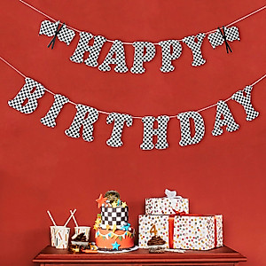 Diprin Racing Birthday Banner, Black and White Checkered Banner Racing Birthday Party Decorations, for Nascar Race Party Supplies ﻿