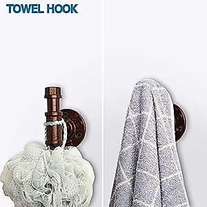 3 Pack Industrial Pipe Bathroom Hardware Accessories Set, Include 2 Robe Coat Towel Hook and 1 Toilet Paper Holder for Hanging. 1/2" inch Threaded Wall Mounted Rustic Decor Accessories Kit (Bronze)
