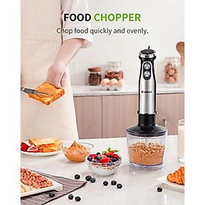 LIMENT 5-in-1 Multi-Purpose Hand Blender, 20-Speed Immersion Blender, Heavy Duty & Low-Noise DC Motor, With Food Chopper, Whisk, Milk Frother, Mixing Beaker, BPA-Free