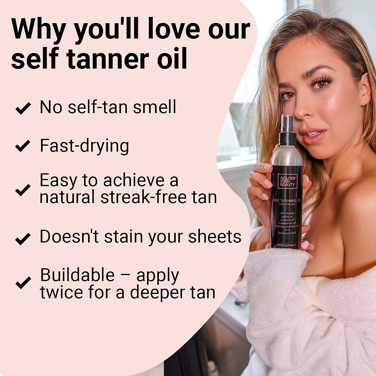 Self Tanner Oil - Natural Sunless Tanning Spray w/Hyaluronic Acid and Organic Oils, Clear Gradual Fake Tan Sprayer for Perfect Golden Glow 8.0 fl.oz