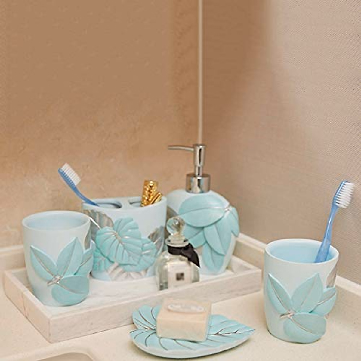 TFIIEXFL Design Bathroom Accessory Set, Soap Dish, Tooth Brush Holder, Soap Dispenser