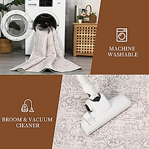 COZYLOOM Living Room Rug 5x7 Area Rug Washable Area Rug for Bedroom Vintage Traditional Large Area Rug Non Slip Throw Rugs Soft Low Pile Stain Resistant Carpet for Dining Room 5'x7' Cream/Beige