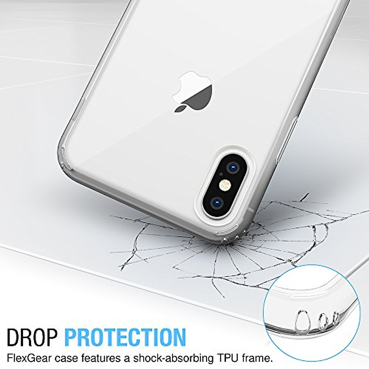 FlexGear Case for iPhone X XS with 2X Tempered Glass Screen Protectors [Full Protection] - Crystal Clear