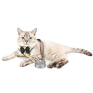 SELMAI Escape Proof Cat Harness with Leash for Small Dogs Plaid Pattern Soft Mesh Vest Harness for Walking Training Leads No Pull for Puppy Chihuahua Dachshund Hiking Jogging Outdoor Yellow S