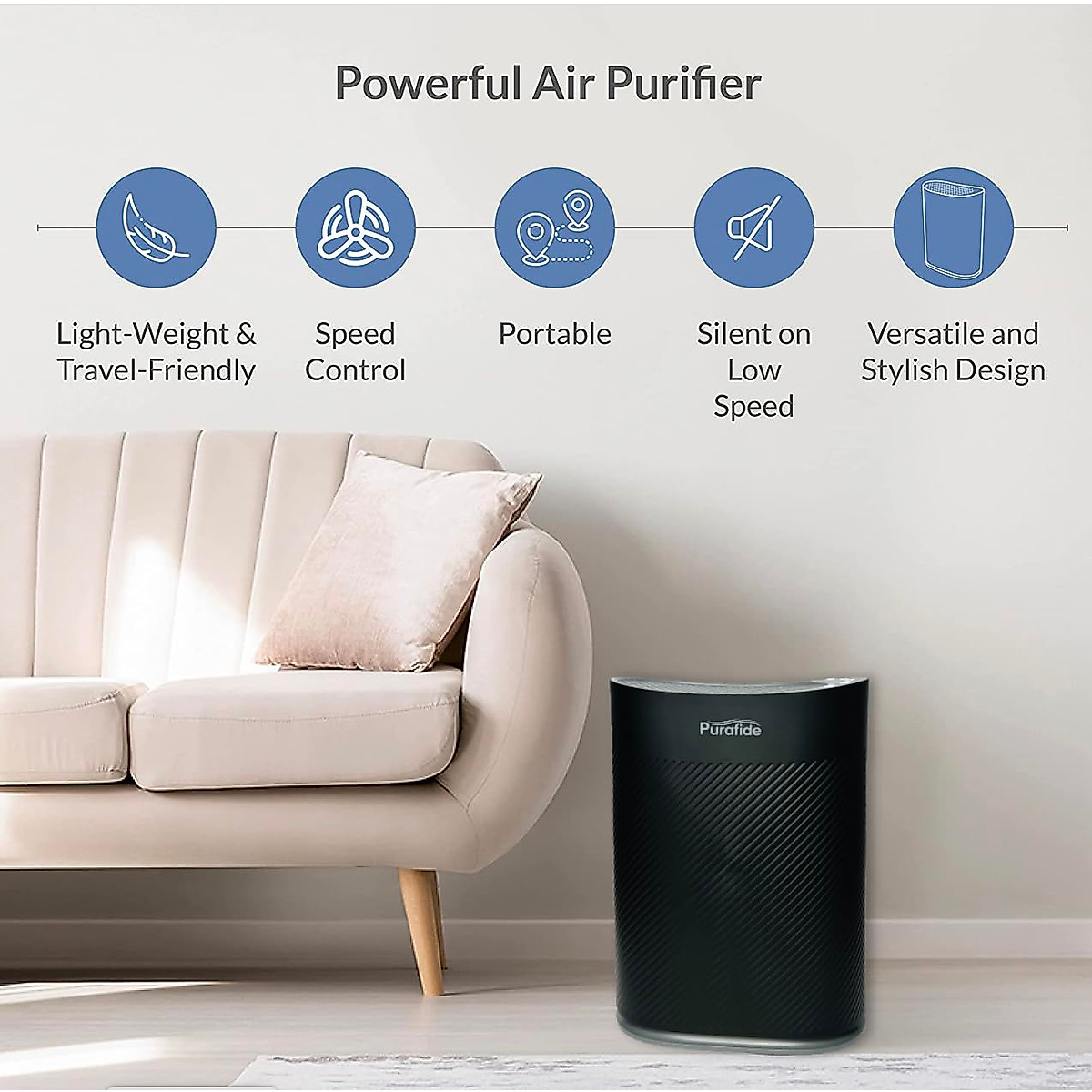 Purafide XP280 Veteran Owned 2-Yr H13 HEPA 3-stage filtration air purifier with Elegant Old Fashion Control Buttons for 1700 Sq Ft Coverage. Home, Bedroom, Pets, Dust (1, Black)