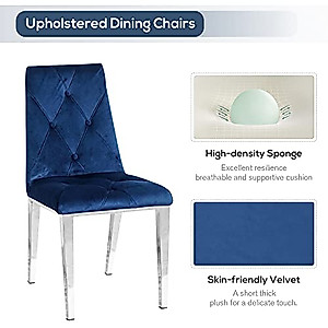 Ufurpie Dining Room Chairs with Velvet Fabric Dining Chairs Set of 2 with Chrome Legs,Backrest and Button Velvet Fabric Design,Luxury Home Furniture for Dining Room and Kitchen(Set of 2) (Blue)