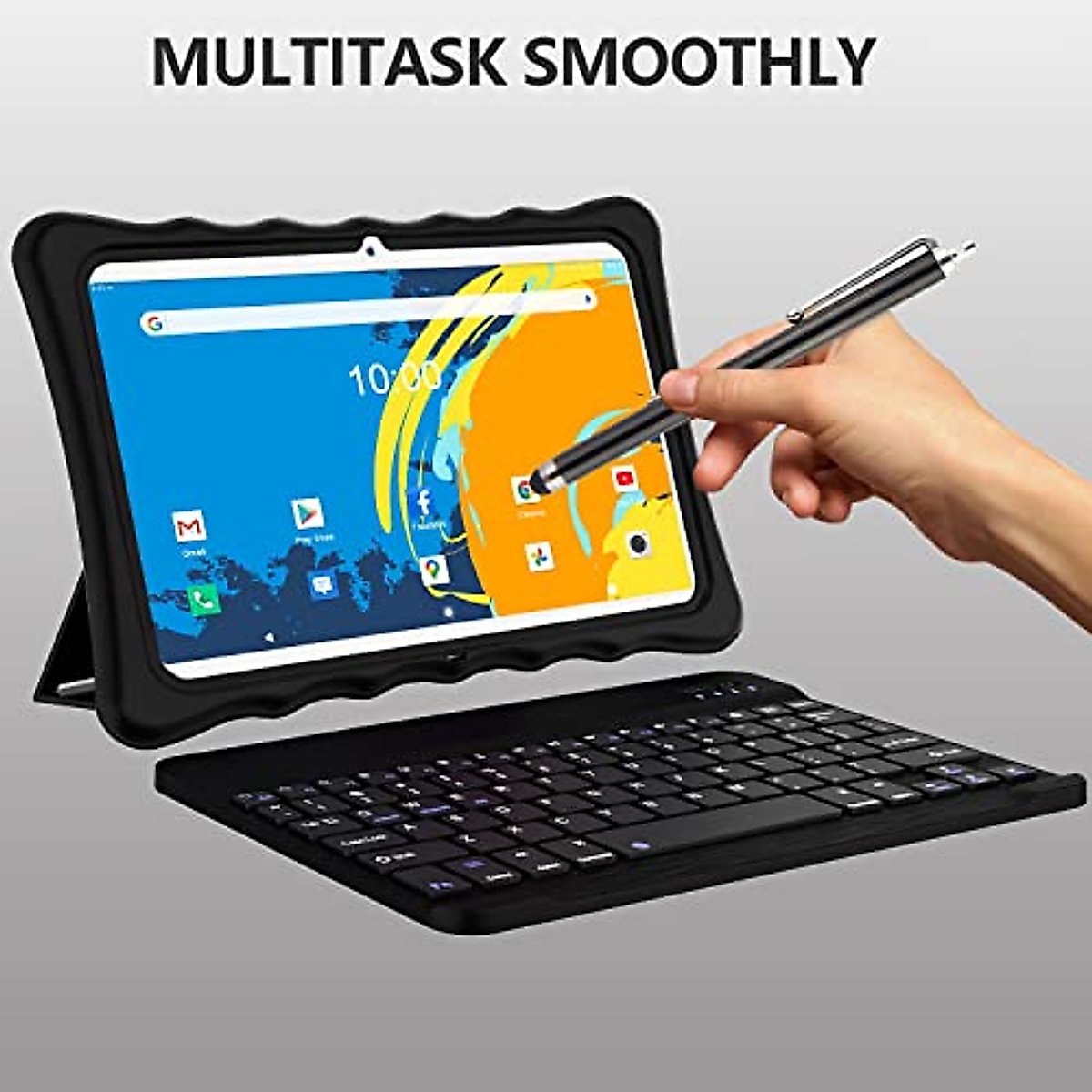 𝟮𝟬𝟮𝟯 𝗟𝐚𝐭𝐞𝐬𝐭 Tablet 10.1" Octa-Core Android 11 Tablet, 64GB Storage Tablet with Keyboard, Stylus, Dual 13MP+5MP Camera, WiFi, Bluetooth, GPS, 512GB Expand Support, IPS Full HD Display(Sliver)