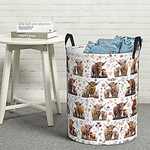 Highland Cow Print Laundry Hamper Large Laundry Basket Foldable Dirty Clothes Toys Organizer Bag With Handles For Bathroom,Bedroom,College Dorm