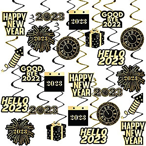 Happy New Year Hanging Swirl Decorations | Happy New Year Banner 2023 | New Years Hanging Decorations, No DIY | New Years Eve Party Supplies 2023 | Happy New Year Backdrop for Happy New Year 2023