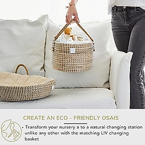 BEBE BASK Baby Diaper Caddy Organizer - Handmade Organic Seagrass - Luxury Diaper Caddy Basket - Cute Diaper Caddy for Baby Girl & Diaper Caddy for Baby Boy - Cream White (Natural)