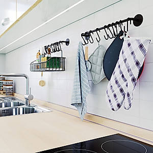 Wallniture Cucina 16" Wall Mount Kitchen Utensil Holder with 10 S Hooks for Hanging Pots and Pans and Lid Organizer, Set of 2, Black