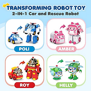 Robocar Poli 2 Pack Poli + Helly Transforming Robot Toys, 4" Transformable Action Figure Toy,Emergency Vehicle Playset, Holiday Birthday Rescue Team Car Toys Gift for Boys Girls Age 1 2 3 4 5
