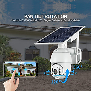 EVERSECU Wireless Solar Powered 2.4Ghz WiFi PTZ Security Camera with Rechargeable Battery Outdoor Home Surveillance, 2-Way Audio, Wire-Free Support Cloud/Local SD Storage, Outdoor Weatherproof