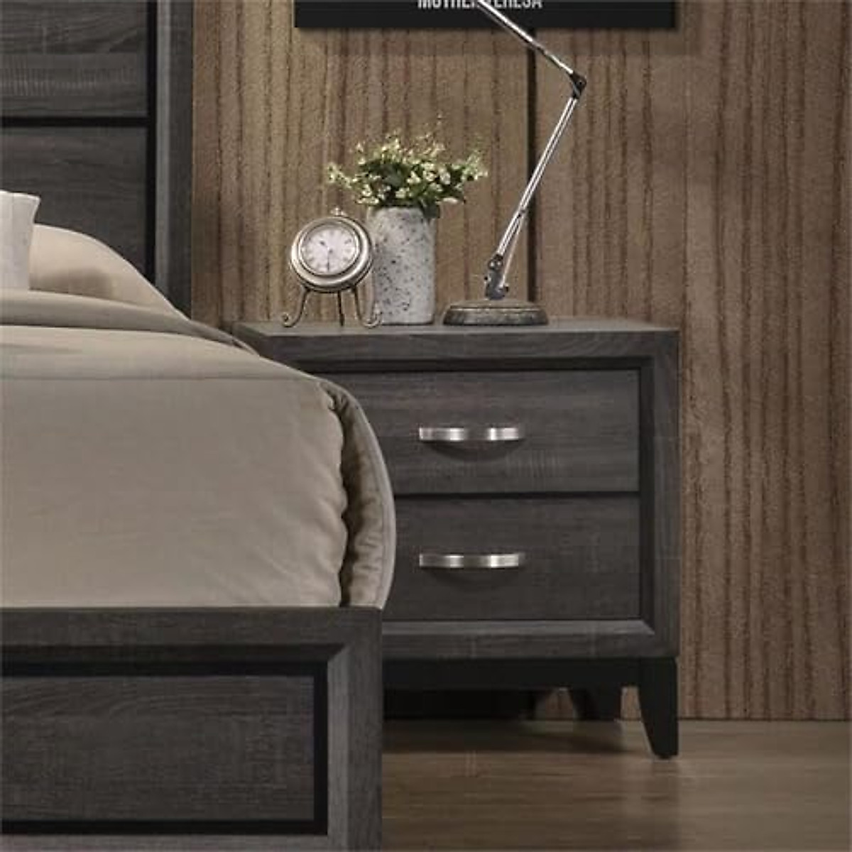 Acme Valdemar Metal and Wood 2-Drawers Nightstand in Weathered Gray