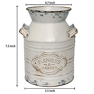 PHILPETY Shabby Chic Classy Designed White Milk Can Galvanized Finish Metal Vase Country Rustic Primitive Decorative Flower Holder, 7.5" H