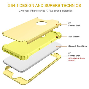 BENTOBEN Case for iPhone 8 Plus/iPhone 7 Plus, 3 in 1 Hybrid Hard PC Soft Rubber Heavy Duty Rugged Bumper Shockproof Anti Slip Full-Body Protective Phone Cover for iPhone 8 Plus/7 Plus, Yellow Lemon