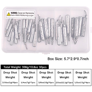 Drop Shot Weights Assortment Freshwater and Saltwater Fishing Sinkers Weights Skinny Pencil Weights Fishing Snagless Sinker Rigs Fishing Weights Hook Swivels for Bass Fishing Catfishing (30PCS KIT)