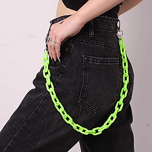 Bounzhi Hip Hop Jeans Pants Chain Punk Goth for Men Acrylic Link Wallet Chain for Women Hipster Chunky Thick Wallet Pocket Keychains Belt Waist Chains body Accessory for Girls(Green)