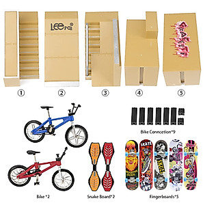 Fingerboard Skatepark Set 14Pcs - M.A.K Finger Skateboard Ramp 5Pcs with 9Pcs Mini Finger Toys Including Finger Skateboards, Finger Bike, Fingerboard Skate Park, Finger Skateboard Set for Kids Gift