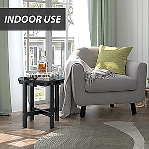 JINLLY Outdoor Side Table, 18 Inch Patio Wood Adirondack Table, Small Round Outside Wooden End Tables for Pool, Porch, Garden, Balcony, Beach, Black