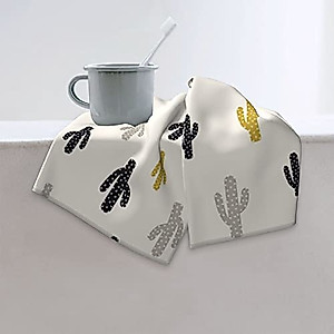 Gold Black Cactus Hand Towel for Bathroom Kitchen Microfiber Fingertip Bath Towels 12 X 27.5 Inch Soft Decorative Home Hotel Gym Laundry Room