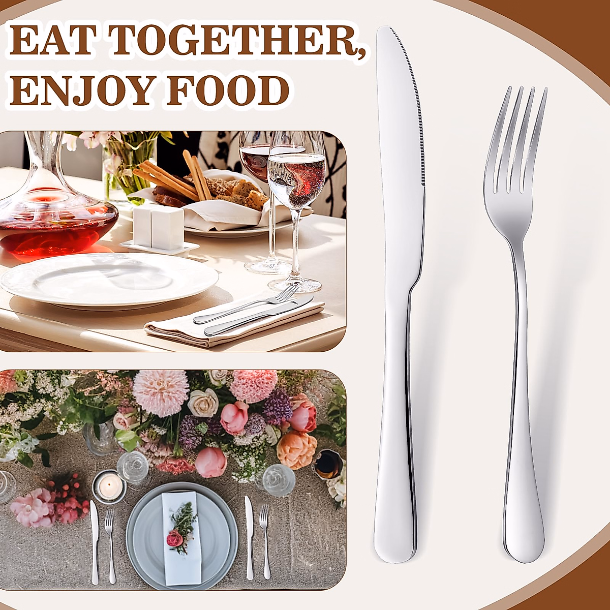 Nuenen 50 Pieces Stainless Steel Forks Silverware Set, Dinner Forks and Knives Flatware Set Christmas Tableware Cutlery Set for Kitchen Restaurant(8.07 x 0.94 Inch, 9.06 x 0.79 Inch,Shiny Silver)