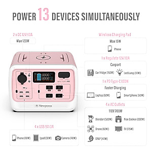 Newpowa Portable Solar Generator 700W Backup Lithium Battery Power Station, 537Wh LiFePo4 Powerbank AC 120V Outlet DC Wireless Charging, Pure Sine Wave for Outdoors Camping Travel Party Blackout