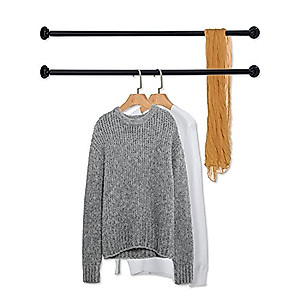 MyGift 33 Inch Matte Black Wall Mounted Metal Corner Clothing Hanging Bar, Garment Rack, Set of 2