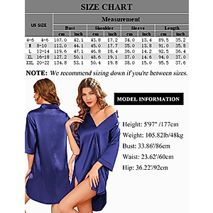Anjue S Dress Soft Nightgowns for Women Satin Nightshirts Loose Night Dress Silk Night Gown for Women(Navyblue,M)
