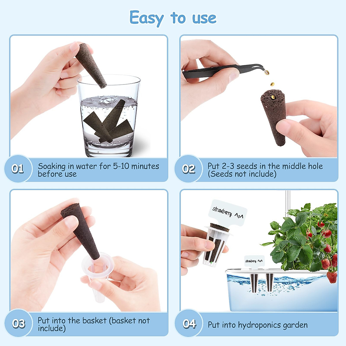 GoorDik 100 Pack Grow Sponges, Replacement Root Growth Sponges Seed Pods Compatible with AeroGarden, Seed Starter Sponges Kit with 10 Plant Labels and 1 Tweezers for Hydroponic Indoor Garden System