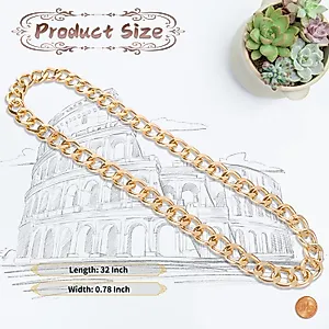 Hoedia Gold Chain for Men/Women, Gold Plated Chunky Necklace-20MM Width Big Rope Feel Real, Solid Fake Gold Chain Necklace for Party, Hip Hop Rapper Style, 80s 90s Custome, 32 Inches