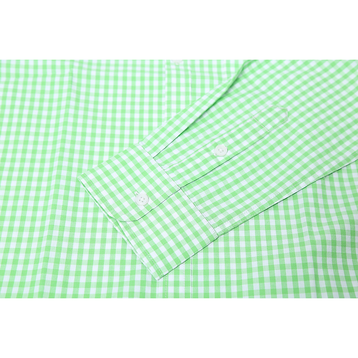 Men Plaid Cotton Casual Slim Fit Long Sleeve Button Down Dress Shirts Light Green