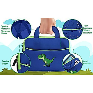 Kids Tablet Carrying Case, 7-10.5 inch Universal Neoprene Zipper Sleeve Tablet Bag Compatible with All Fire Kids, Kids Galaxy and Apple iPad Kids Tablets.(Blue Dino)