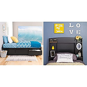 Prepac Mate's Platform Storage Bed with 3 Drawers, Twin, Black & Astrid Twin Headboard, Black