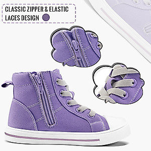 K KomForme Kids Sneakers for Boys and Girls Toddler Canvas High Top Walking Causal Shoes with Zipper Purple