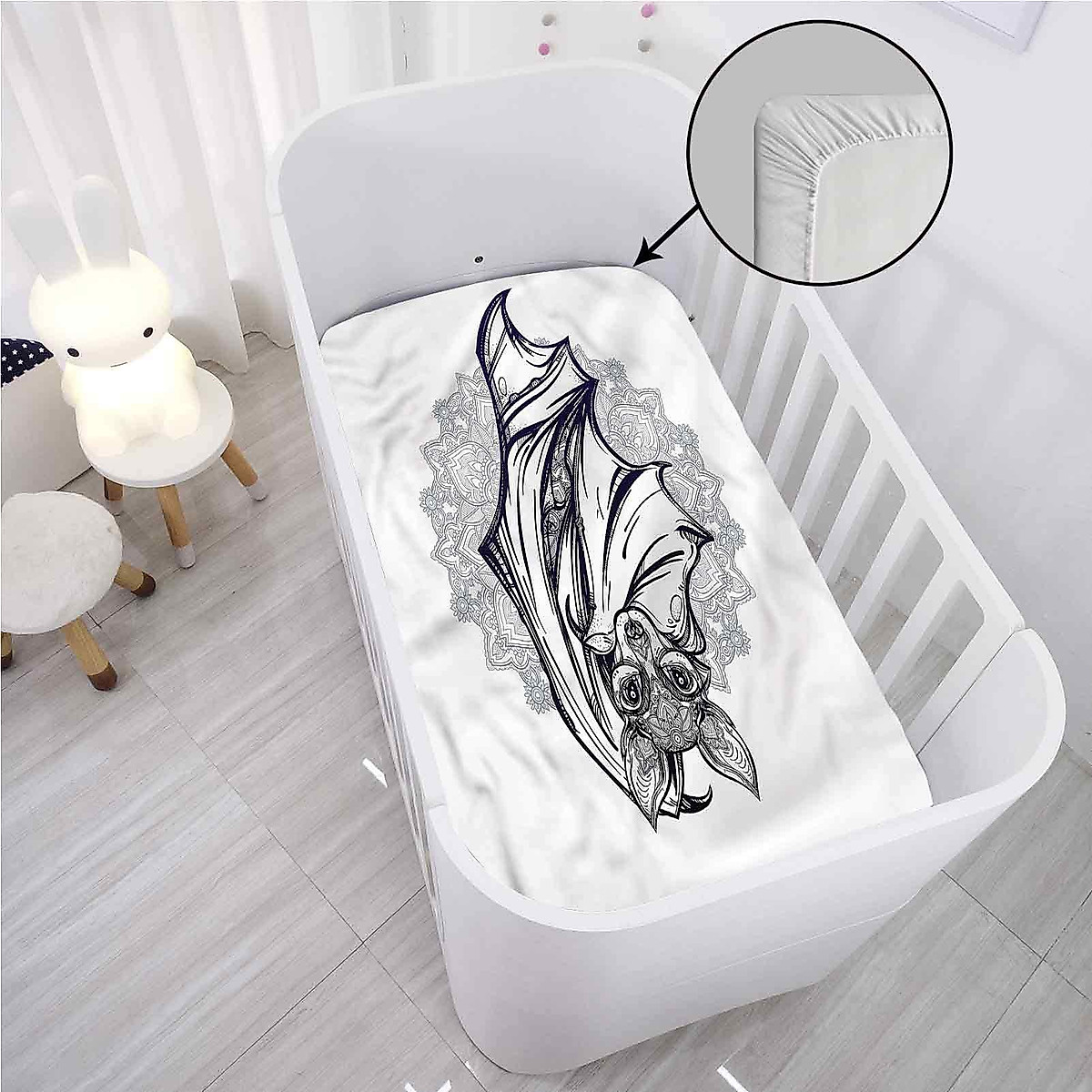 LCGGDB Occult Fitted Crib Sheet,Nocturnal Bat Figure Decorative Breathable Cozy Baby Sheet Portable Crib Mattress Topper for Baby Boys Girls,Ultra Soft Jersey,Full Standard,28" x 52"