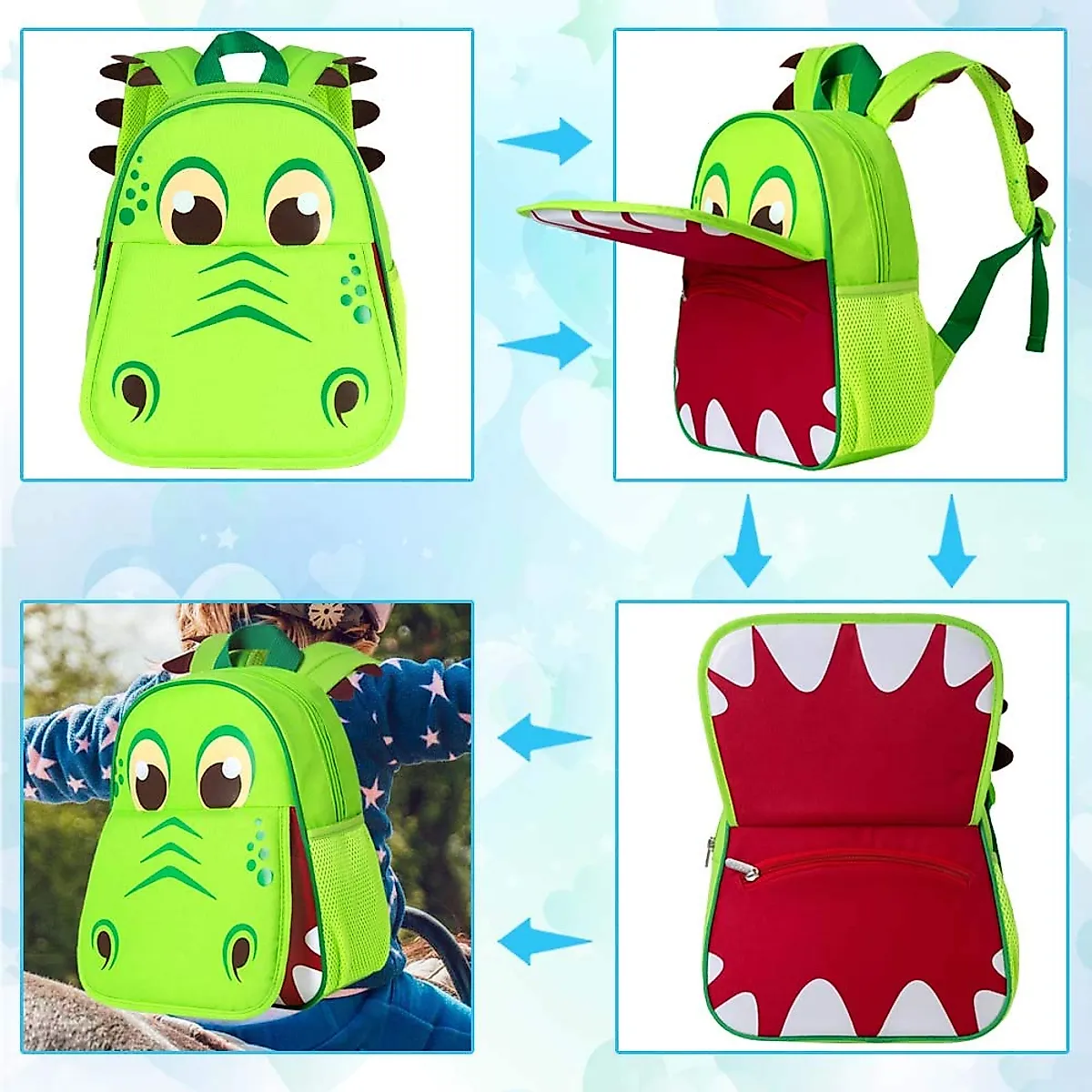 gxtvo Toddler Backpack for Boys, Dinosaur Kids Preschool Bookbag and Lunch Box, 12" Cute Cartoon Animal Schoolbag