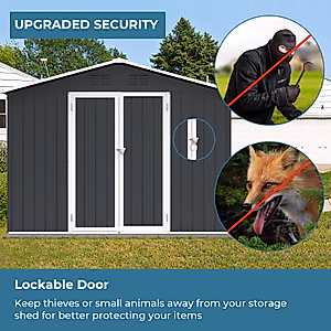 Zevemomo 10X8 FT Outdoor Storage Shed, All Weather Tool Shed with Metal Foundation & 2 Lockable Doors, Metal Sheds Outdoor Storage for Garden, Patio, Backyard, Lawn, Black