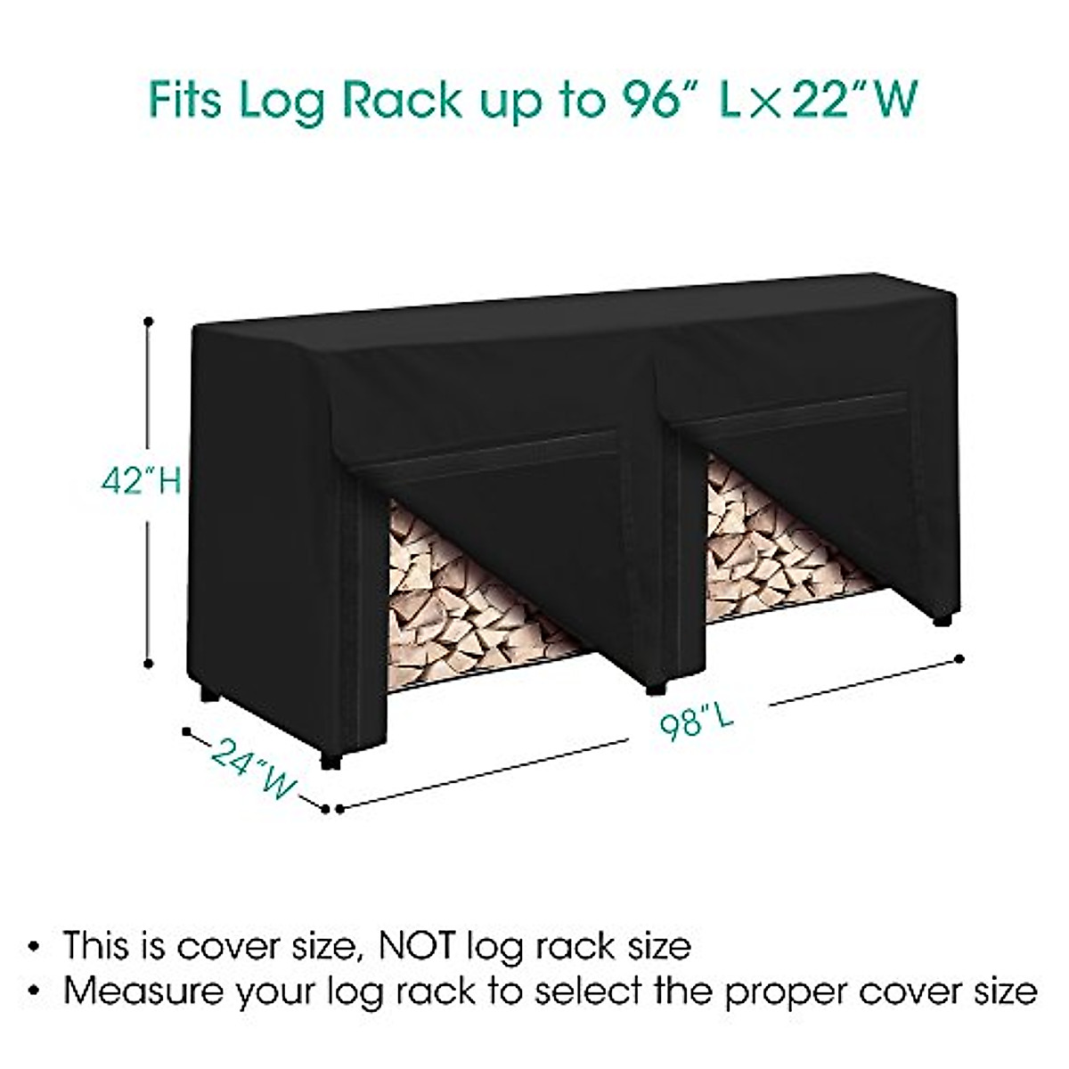SunPatio Outdoor Firewood Rack Cover 8 Feet, Heavy Duty Waterproof Log Rack Cover, FadeStop Wood Rack Cover with Fastening Straps, All Weather Protection, 98" L x 24" W x 42''H, Black