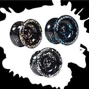 Yomega Dash Yoyo - Pro Aluminum Metal Unresponsive Yoyo with C Size Ball Bearing for Advanced yo yo Tricks + Extra 5 Strings + Glove + Bag + Die & 3 Month Warranty (Black Blue)