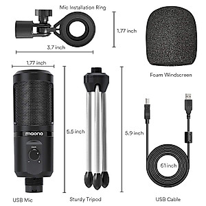 MAONO USB Gaming Microphone, PC Computer Condenser Mic with Gain for Recording, Podcasting, Streaming, YouTube, Twitch, Skype, Compatible with PS5 PS4 Mac Laptop Desktop (PM461TR)