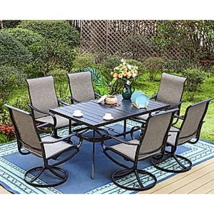Sophia & William Patio Dining Set 7 Pieces Outdoor Patio Set for 6, Swivel Chairs Textilene and Metal Dining Table Patio Furniture All Weather for Lawn Garden Backyard Pool