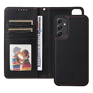 Wallet Case Compatible with Samsung Galaxy A34 5G Wallet Case Detachable Back Case with Card Holder/Wrist Strap, PU Leather Flip Folio Case with Magnetic Stand Shockproof Phone Cover (Color : Black)