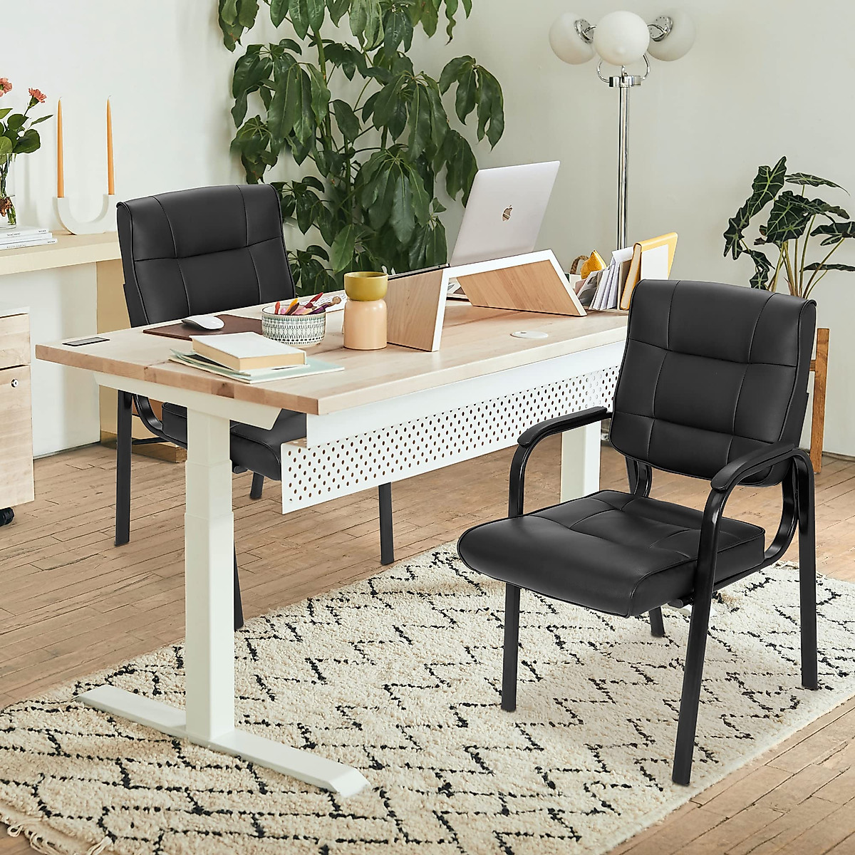 SUPER DEAL Office Guest Chair Bonded Leather Executive Side Chair Reception Chair with Solid Metal Frame Home Office Furniture