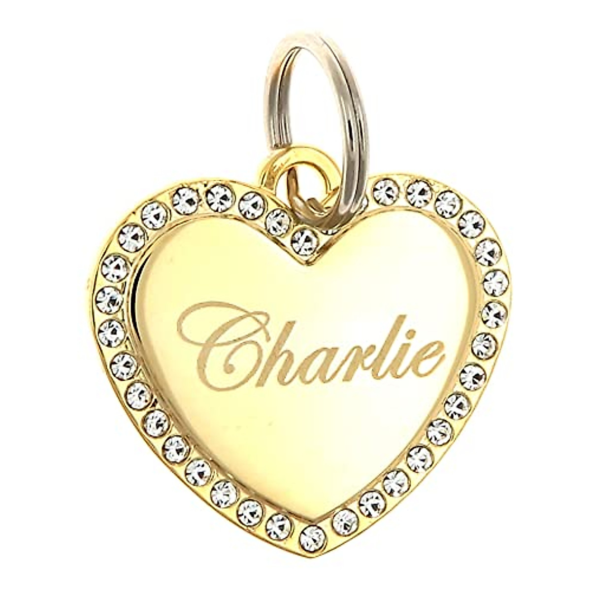 Custom Engraved Personalized Gold-Plated Medium Heart Rhinestones Pet Jewelry Cat Dog ID Tag for Casual Use