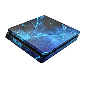 eXtremeRate Full Set Faceplate Skin Decals Stickers and 2 Led Lightbar for ps4 Slim/for ps4 Slim Console & 2 Controller Decal Covers - Blue Galaxy