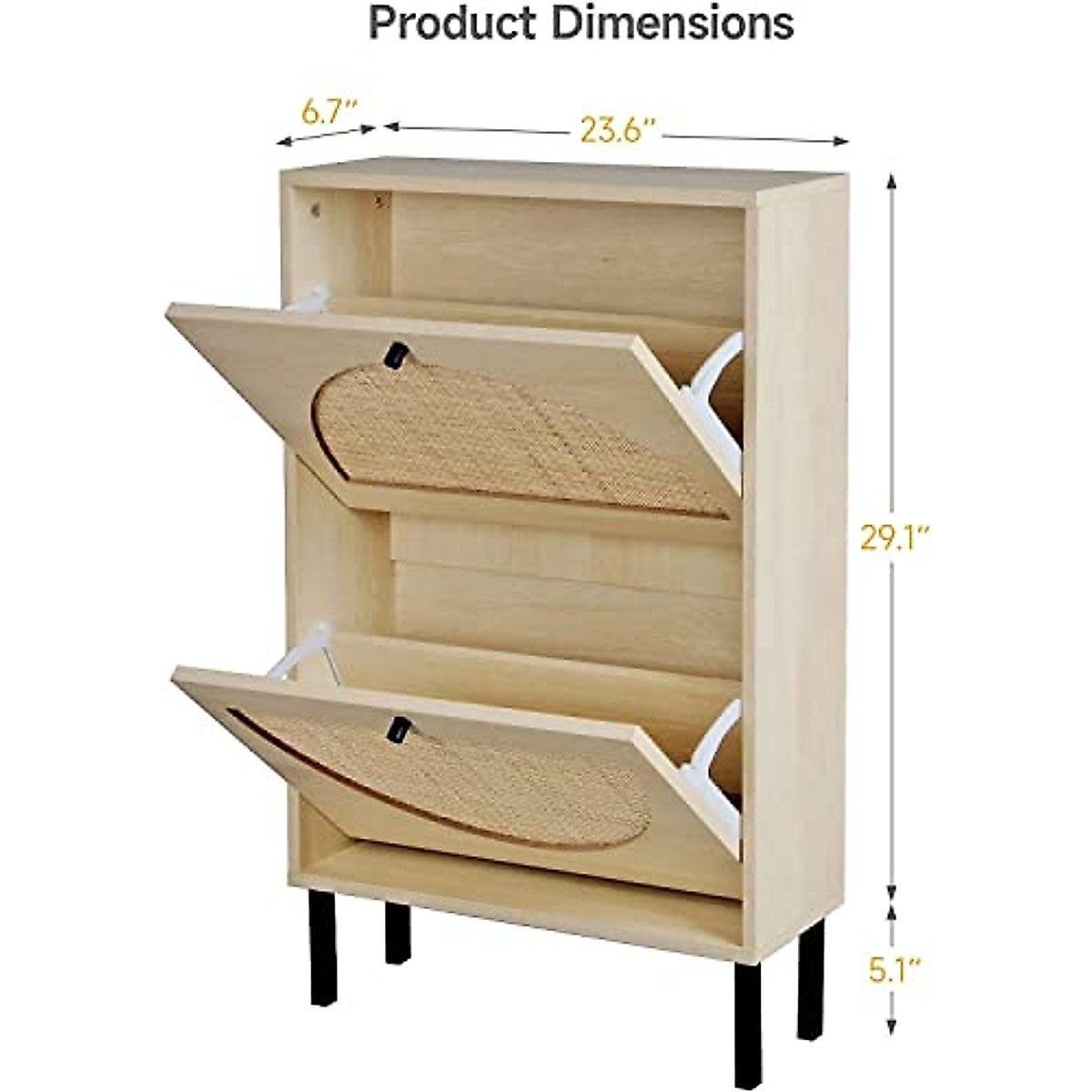 Angel Sar Rattan Shoe Cabinet with 2 Flip Drawers, Narrow Wood Shoe Storage Cabinet, Organizer for Entryway, Hallway, Bedroom, Apartment(Up to Women’s 9.5, Men’s 8.)