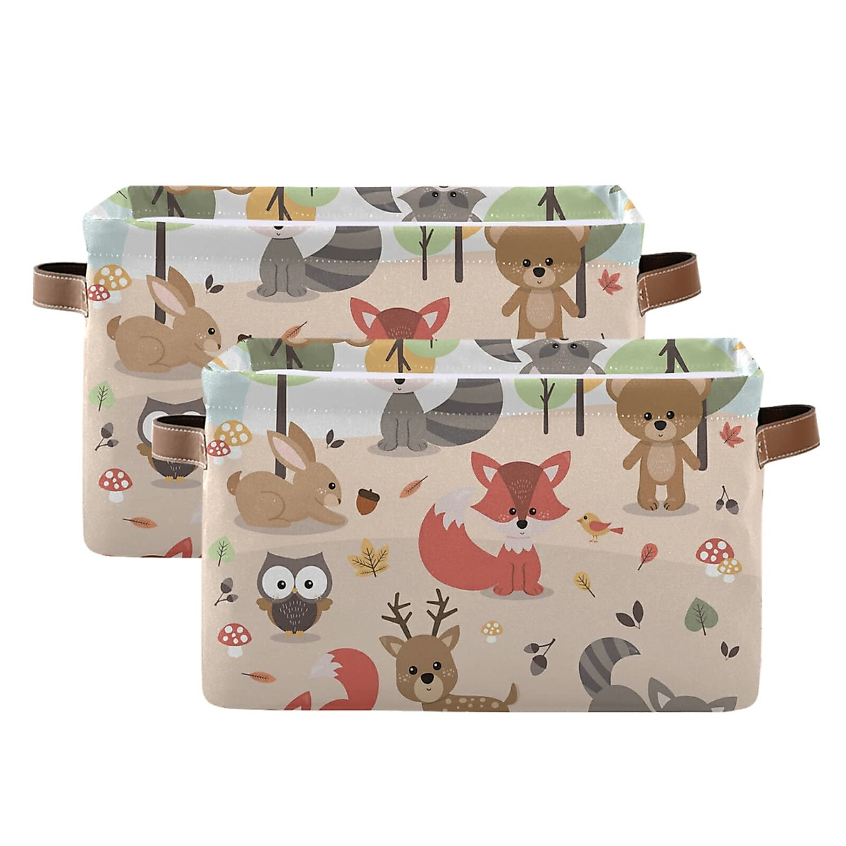 ALAZA Rectangular Storage Bins with Handles,Collapsible (Cute Woodland Forest Animals Deer Rabbit Bear Fox Raccoon Bird Owl) Laundry Hamper Storage Box for Toy Bins,Gift Baskets Bedroom,Clothes,1