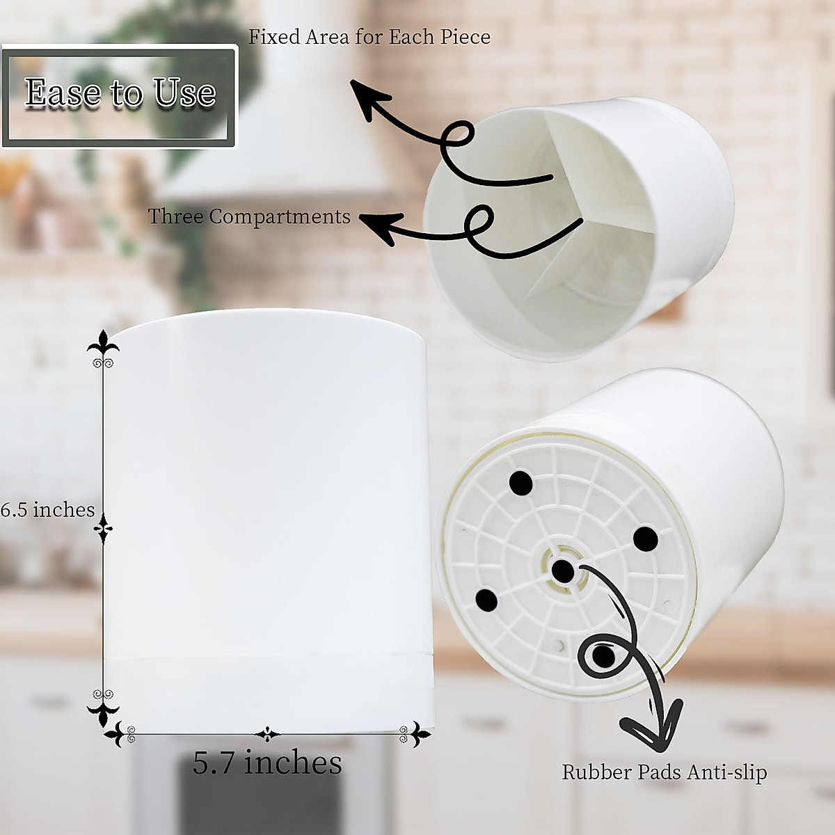 CrafArcher Large Kitchen Utensil Holder, 360° Rotating Plastic Utensil Caddy, Kitchen Countertop Utensil Kitchen Tools and Gadgets Organizer White 5.7" D x 6.5" H